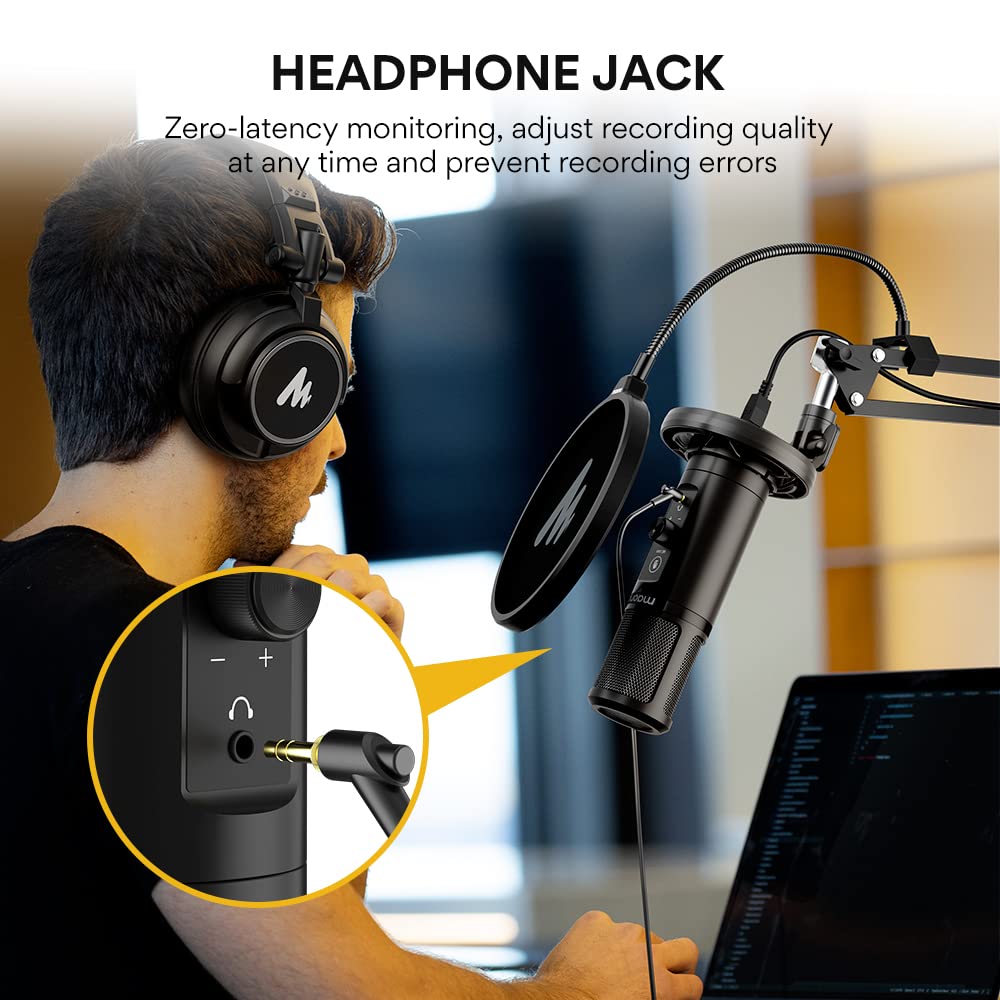 MAONO AU-PM422 Podcast Microphone with Zero Latency Monitoring, 192KHZ ...