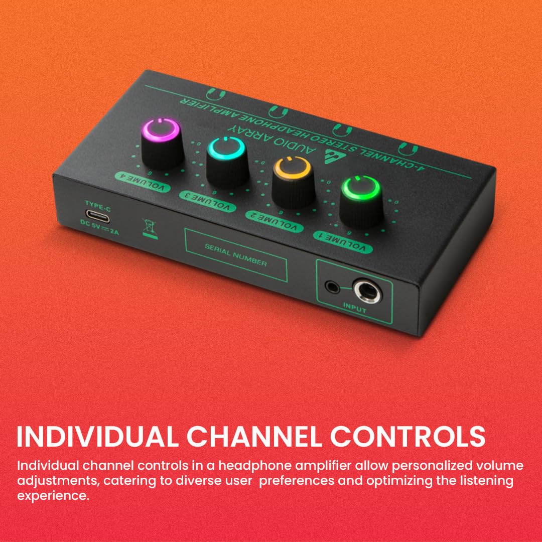 Audio Array AI-07 4-Channel Headphone Amplifier with 1/4" and 1/8" TRS Jack Input & Output | Dj ...