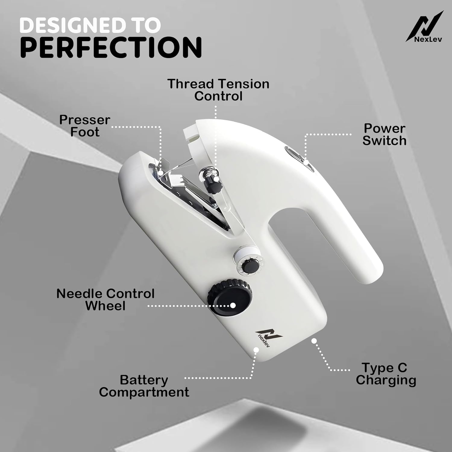 Nexlev Portable Sewing Machine 2 Speed Settings Cordless Battery